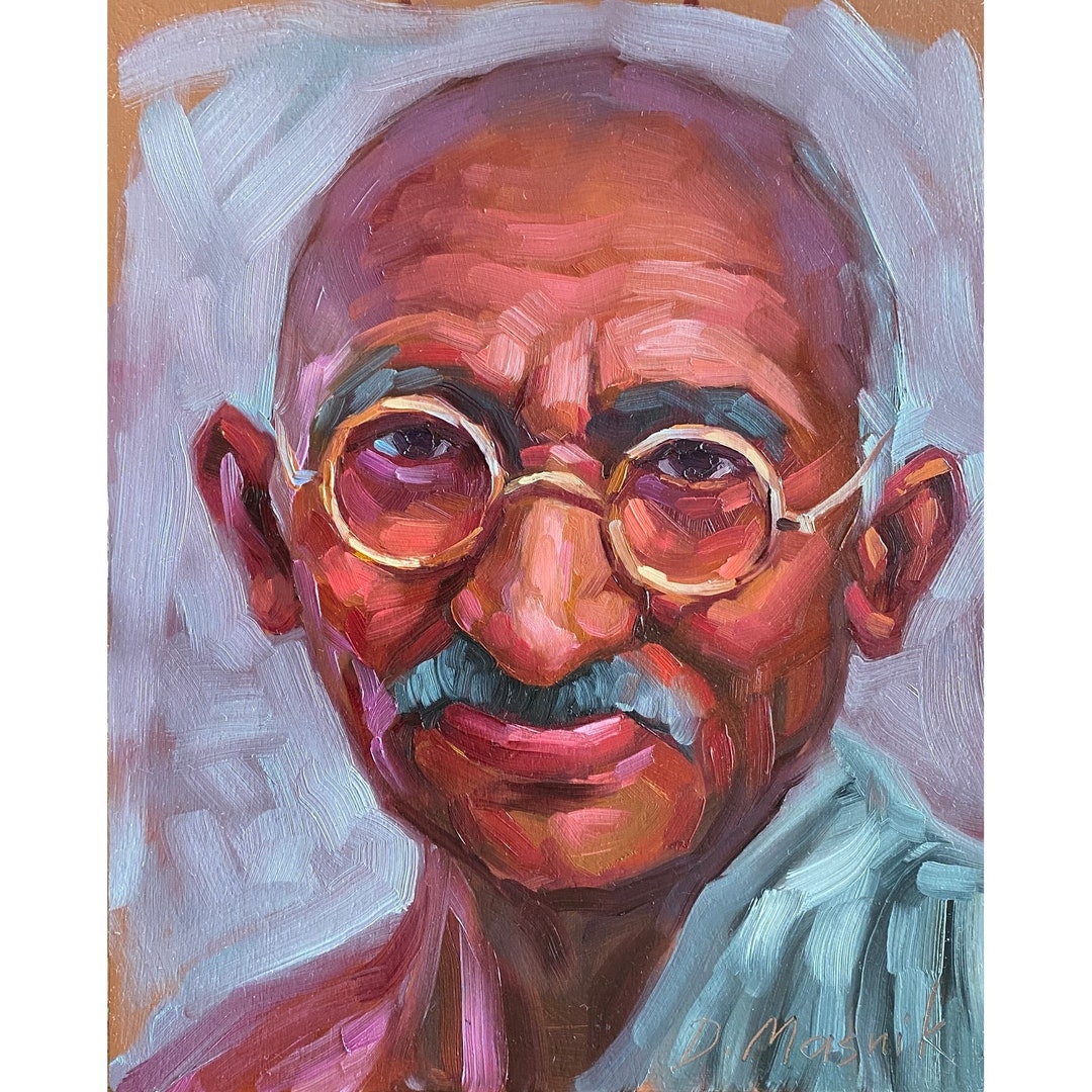 Mahatma Gandhi Painting Celebrity Portrait Original Art Old Man Artwork ...