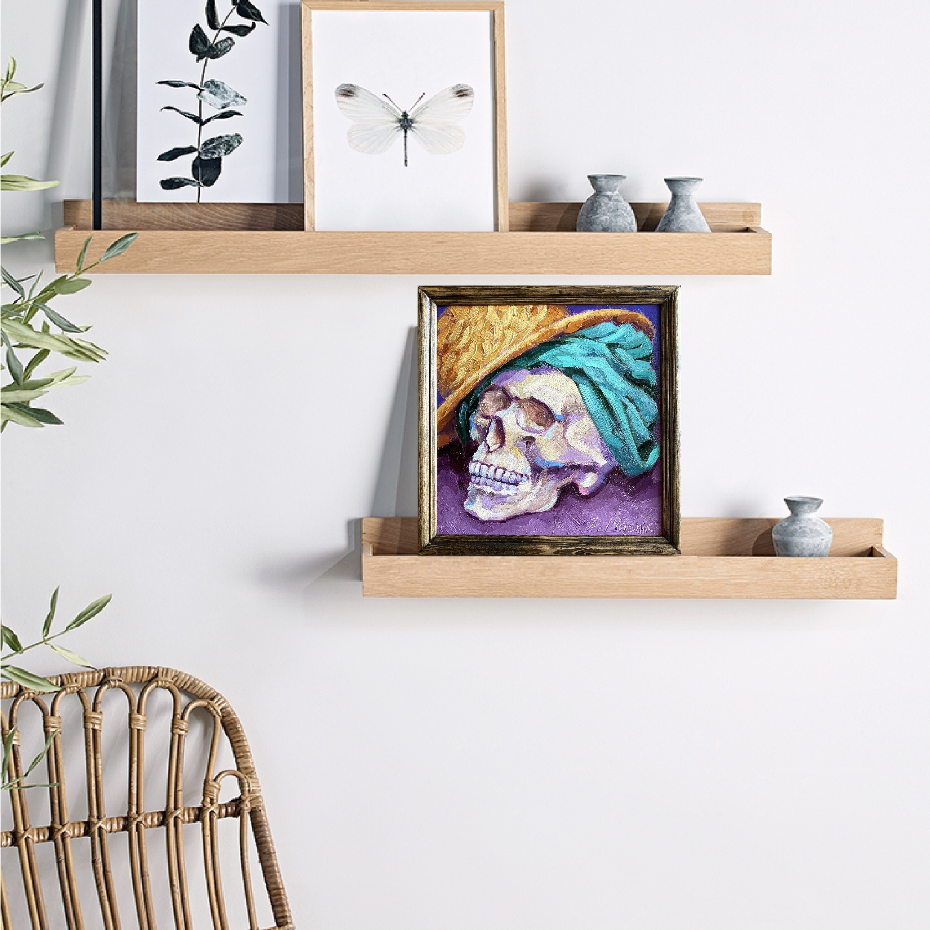 Skull Painting Skeleton Original Art Horror Artwork Oil on Panel 8x8 ...