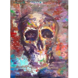 Skull Oil Painting Original Skeleton Artwork Oil on Canvas 12x16 Horror ...