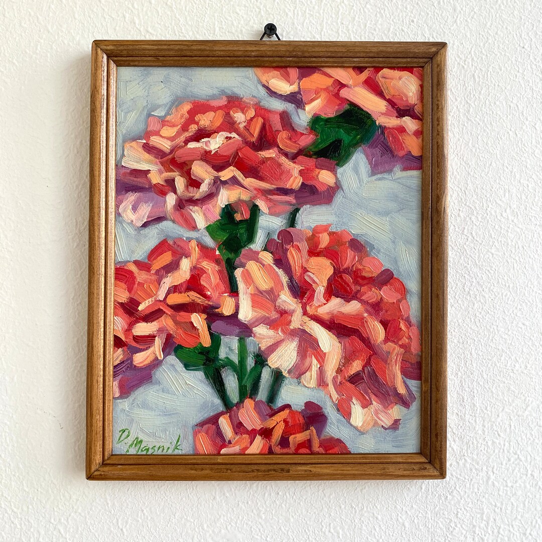 Carnations Flowers Painting Original Art Spring Floral Artwork Oil on ...