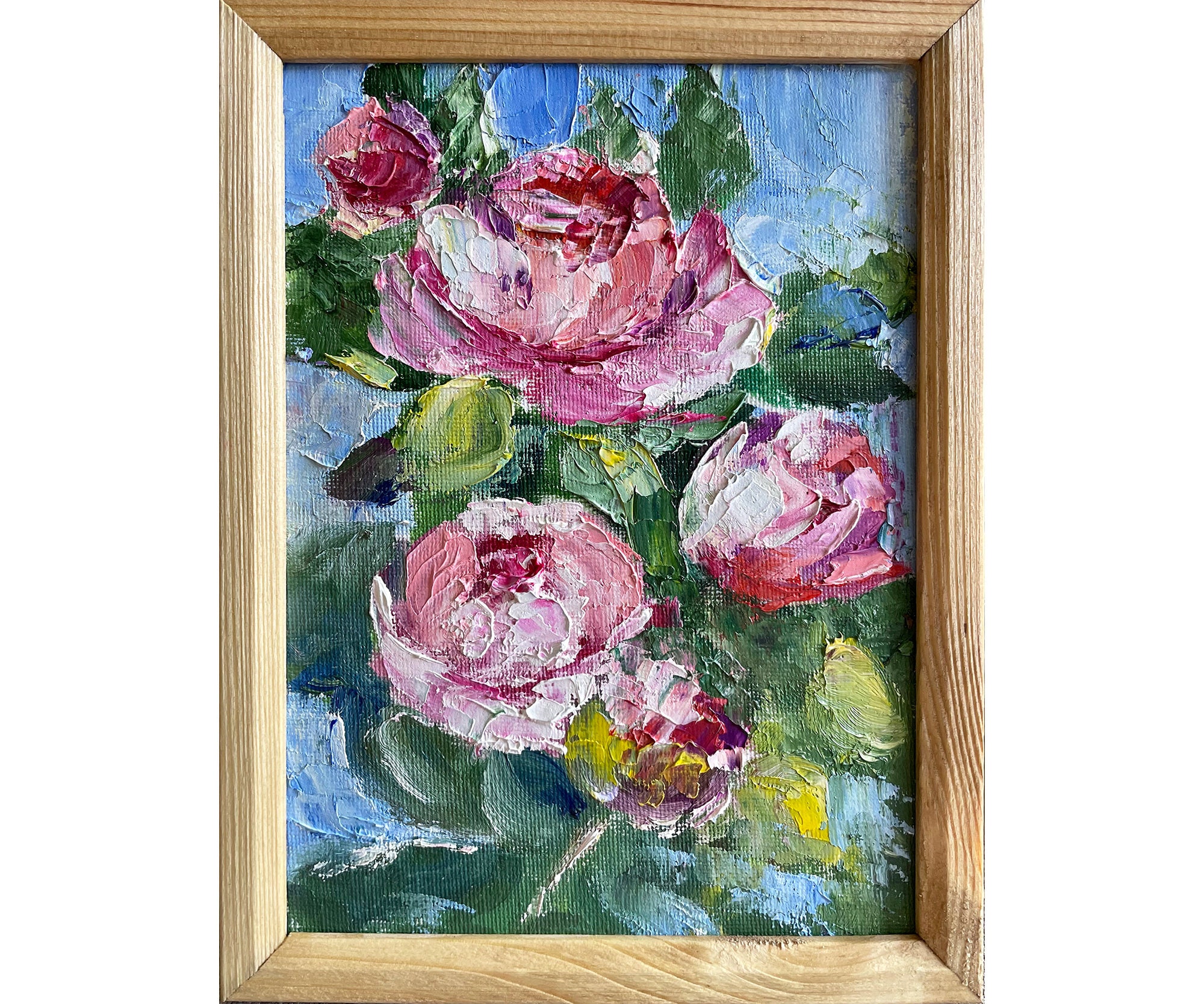 Rose Painting Floral Original Art Framed Roses Oil on Canvas Impasto 5 ...