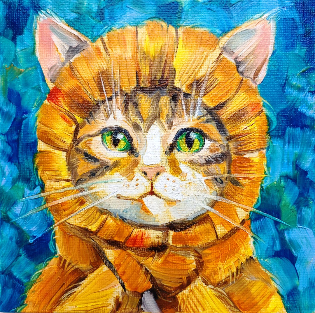 Funny Cat Painting Animal Original Art Pet Portrait Artwork 6x6" - Etsy