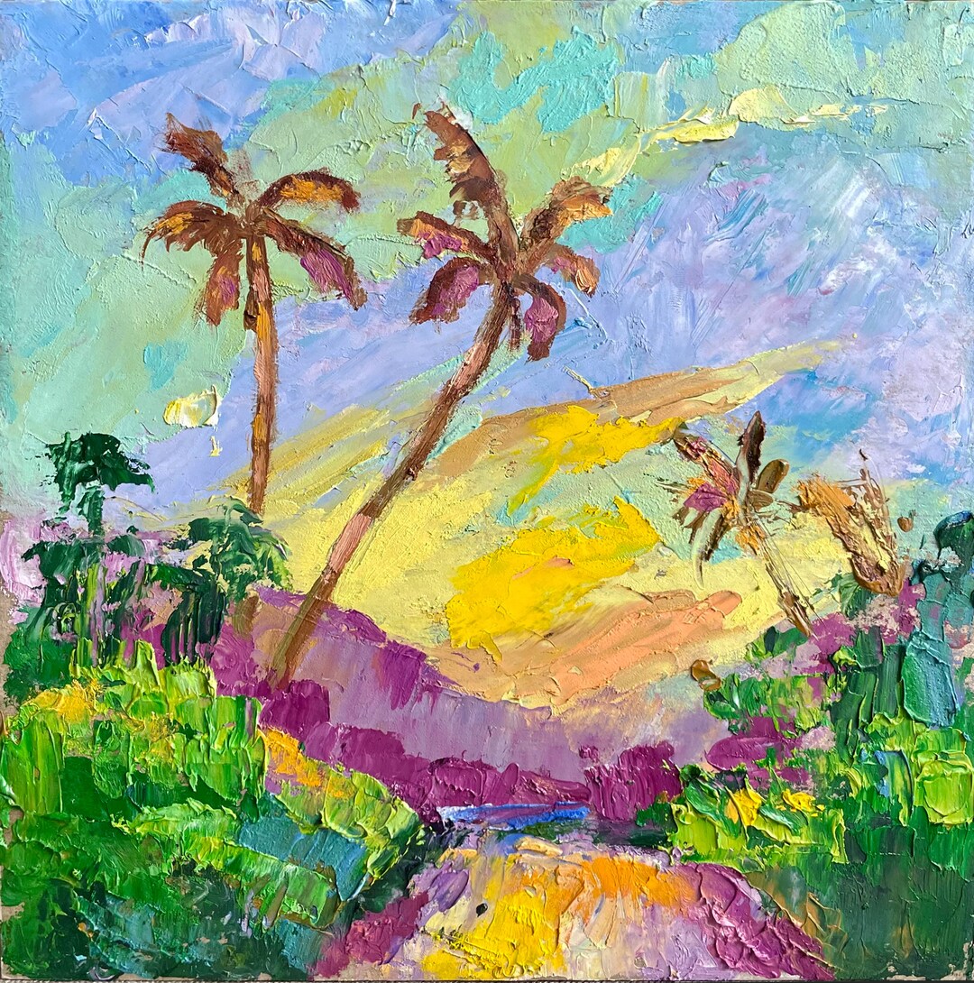 Hawaii Painting Sunset Original Art Tropical Landscape Palm Tree Wall ...