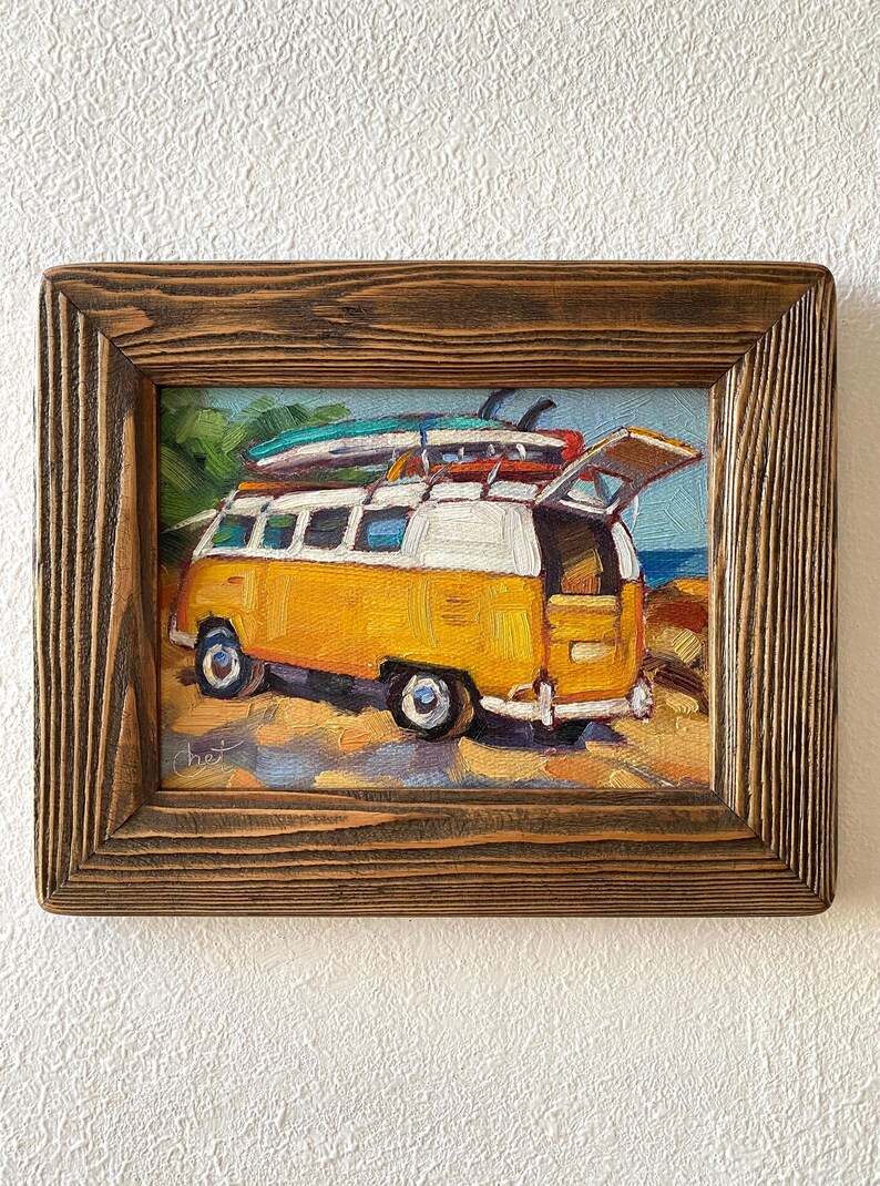Surfing Bus Oil Painting Original Old Retro Car Artwork Van Life Wall ...