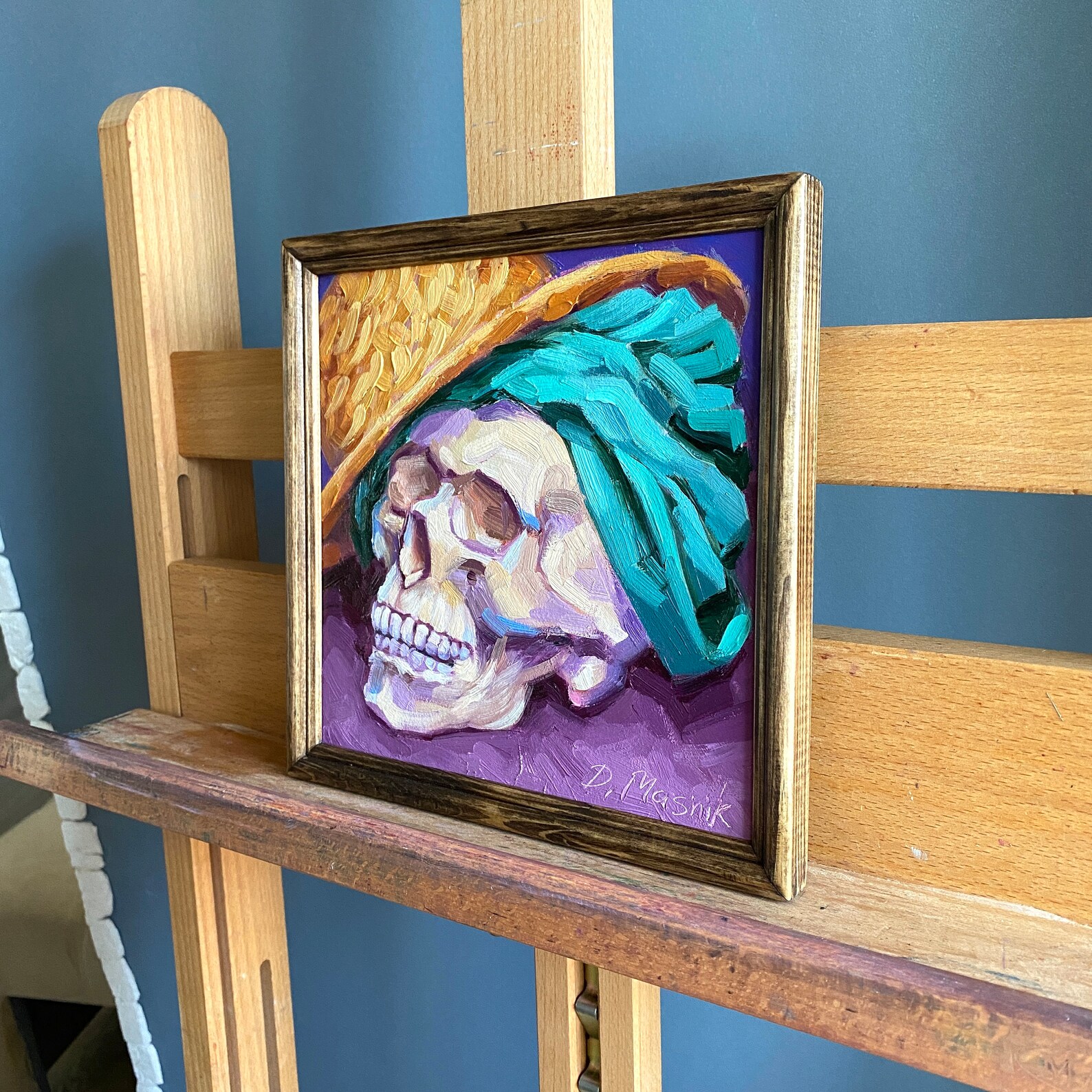 Skull Painting Skeleton Original Art Horror Artwork Oil on Panel 8x8 ...