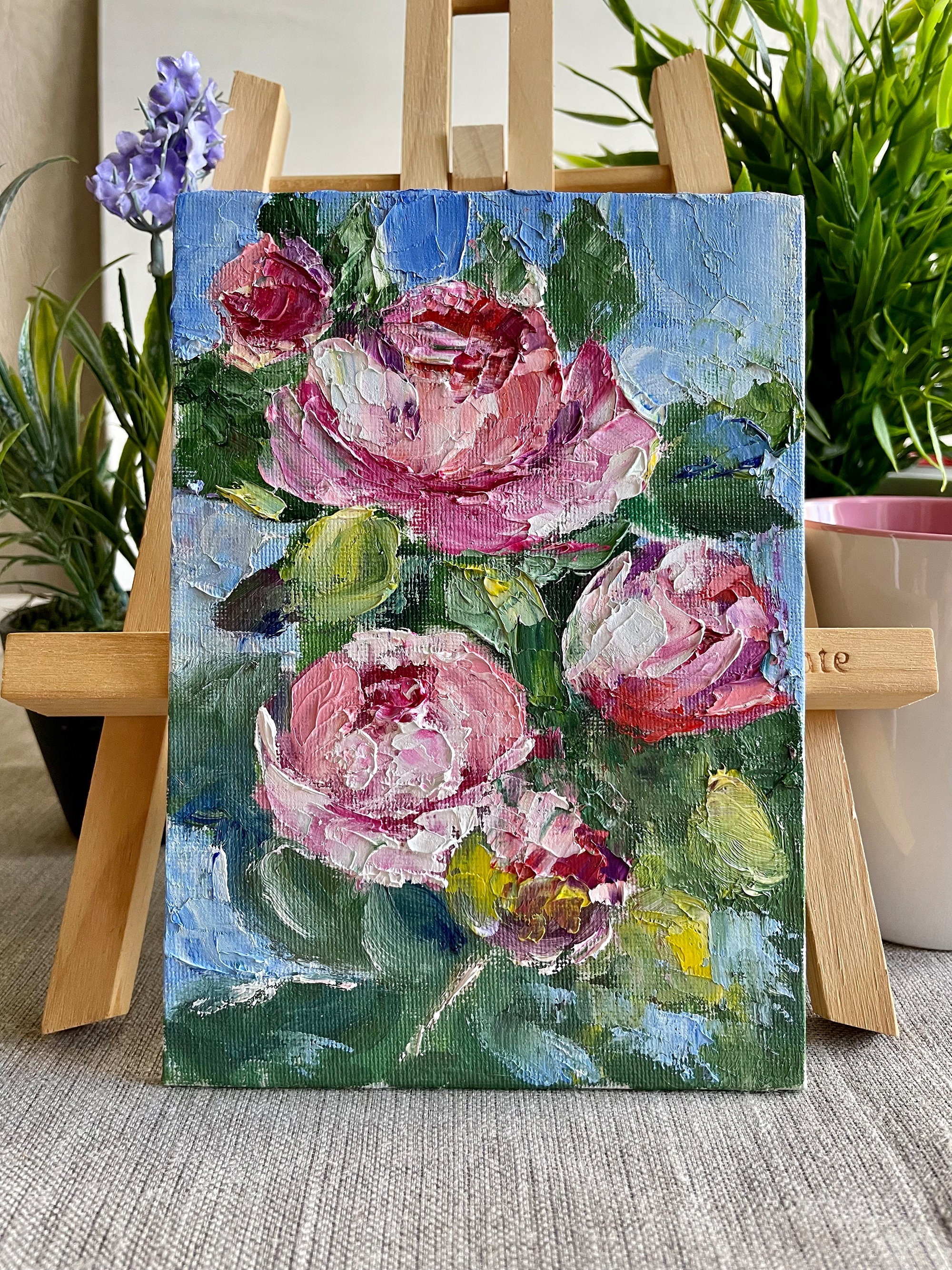 Rose Painting Floral Original Art Framed Roses Oil on Canvas Impasto 5 ...