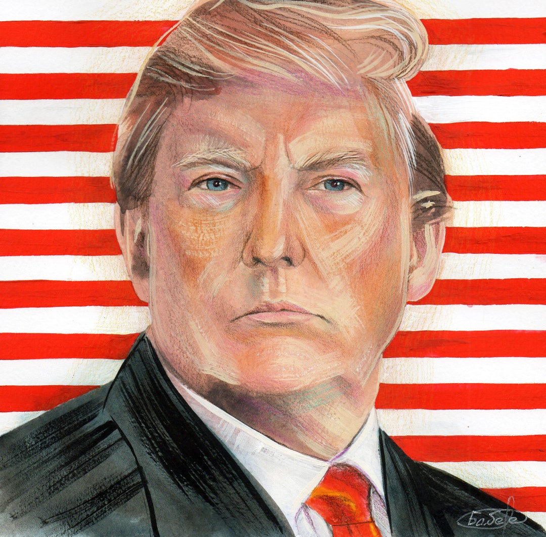 Donald Trump Painting Male Portrait Original Art Famous American Man ...