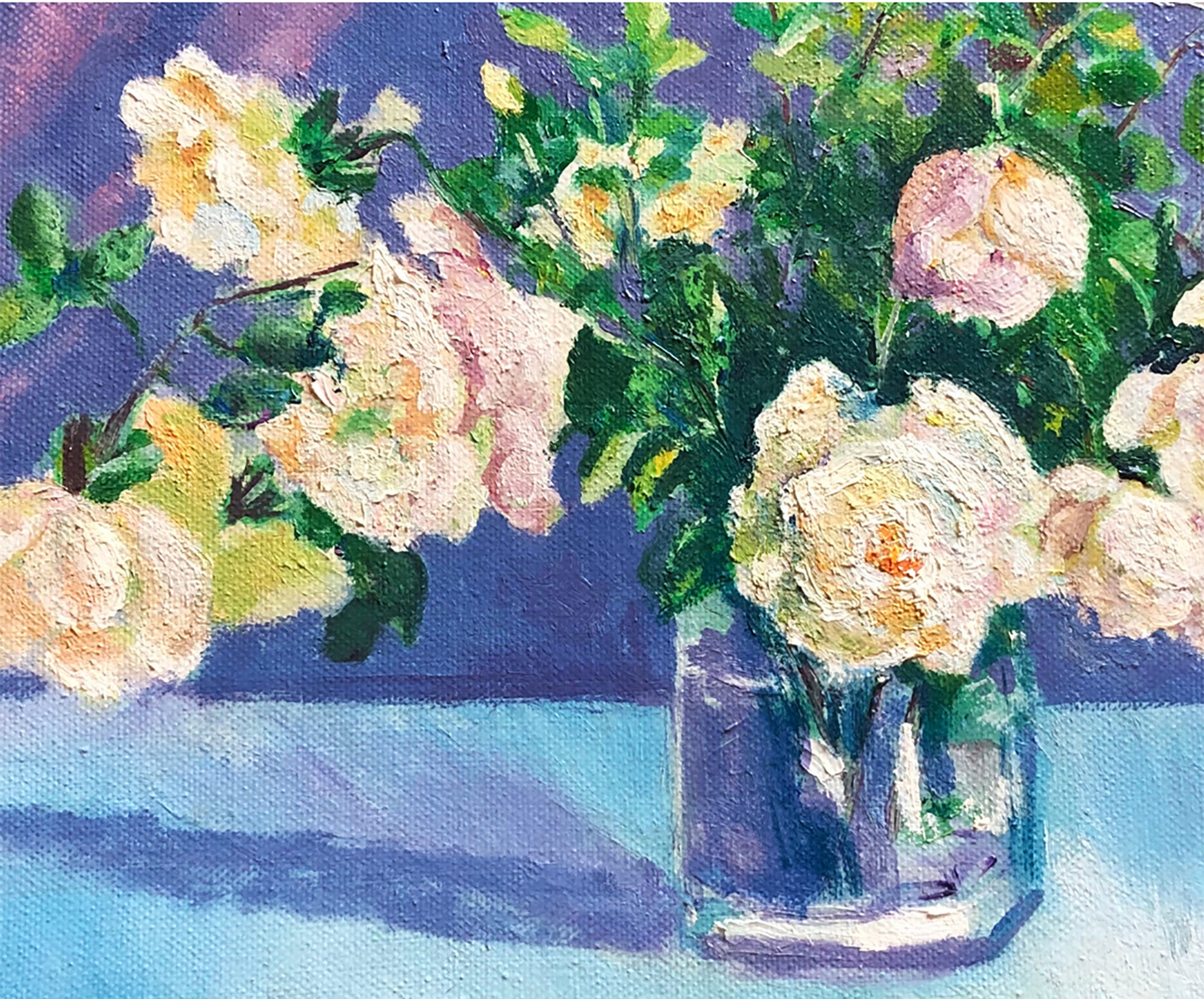 White Rose Painting Original Floral Wall Art Flower Oil Painting ...