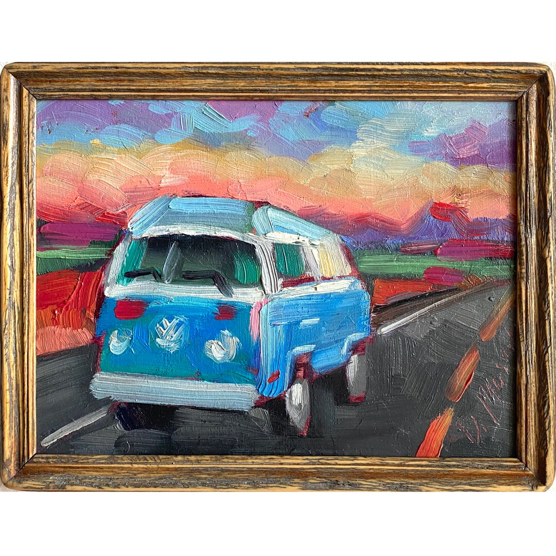 Volkswagen Painting Van Life Original Art Hippie Bus Artwork 6x8 Inch ...