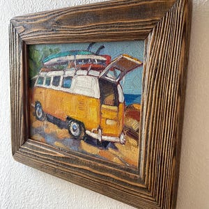 Surfing Bus Oil Painting Original Old Retro Car Artwork Van Life Wall ...