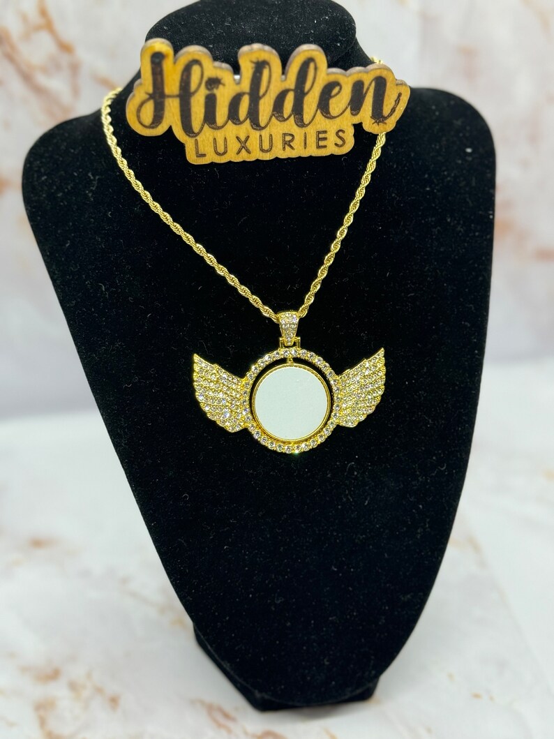 Personalized Diamond Angel Wing Photo Necklace, Memorial Necklace ...