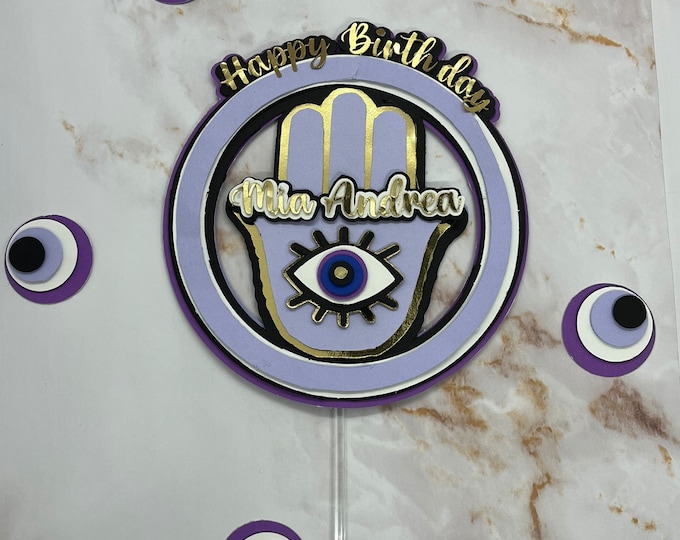 Evil Eye Cake Topper, Hamsa Party Decor, Personalized Birthday Cake ...