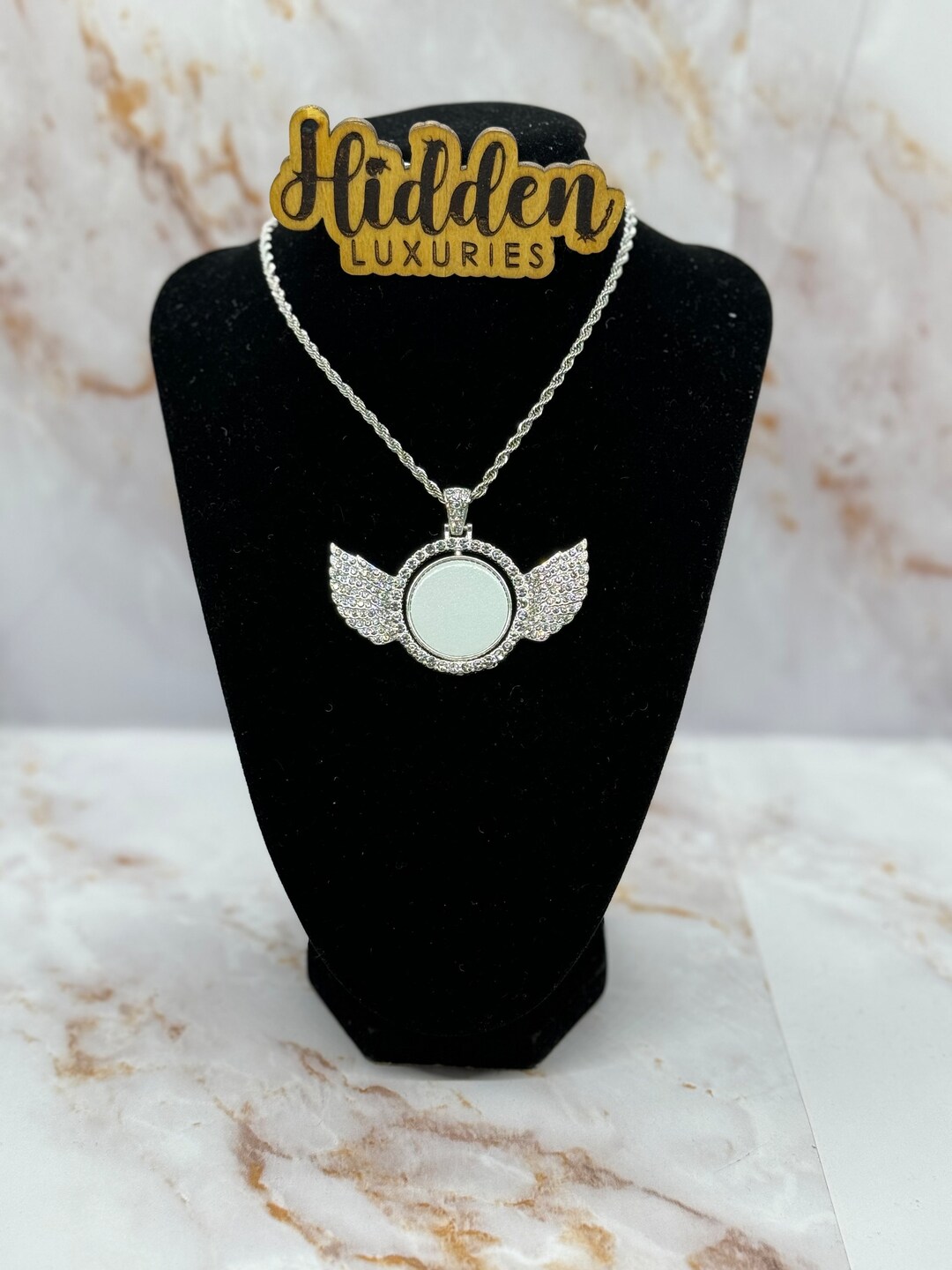Personalized Diamond Angel Wing Photo Necklace, Memorial Necklace ...