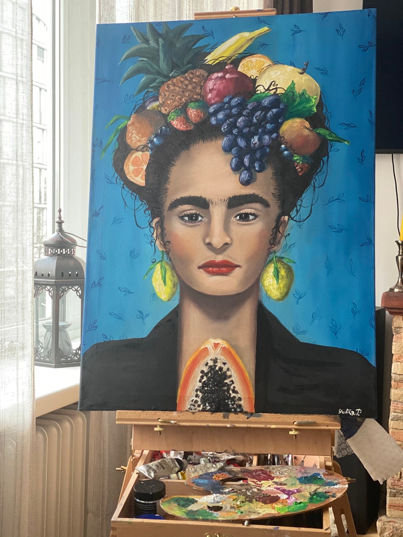 Portrait of Frida Kahlo With the Fruits Oil Painting on Canvas - Etsy