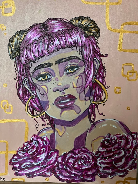 Pink Lady uit Fairytale met roze rozen 40x30 acryl op | Etsy