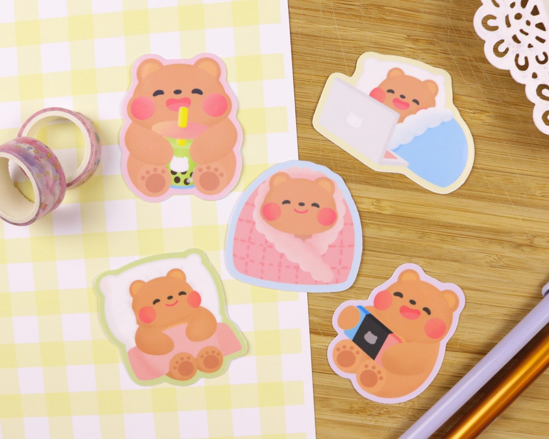 Lazy Bears | Glossy Vinyl Sticker Flakes - Cute Glossy Sticker - Kawaii ...