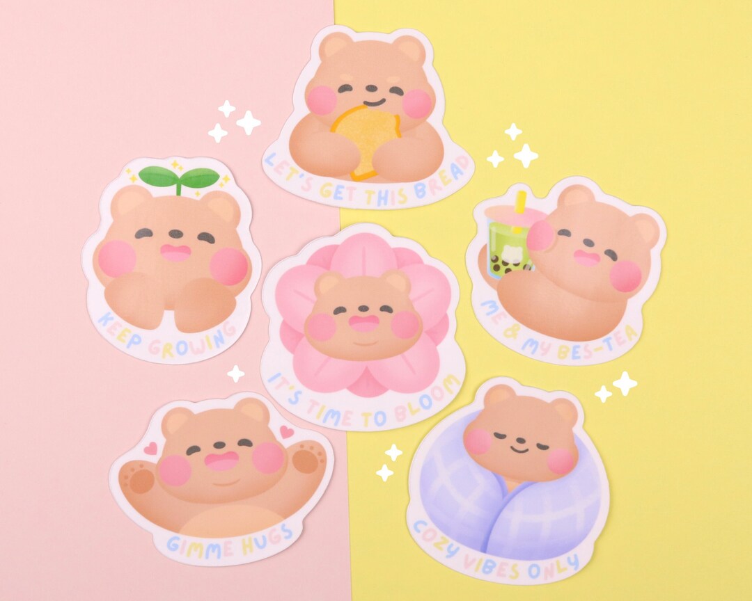 Gomi Bear Stickers | Glossy Vinyl Sticker Flakes - Cute Glossy Sticker ...