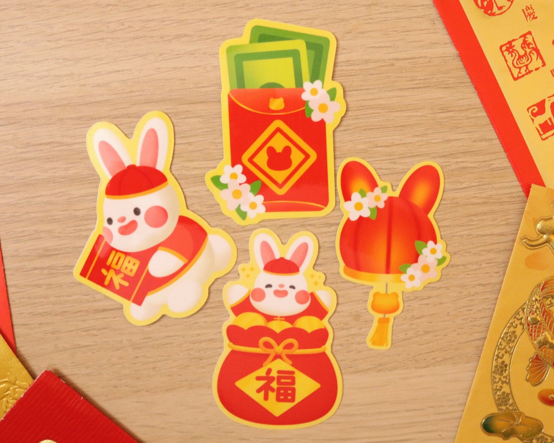 Lunar Rabbits | Glossy Vinyl Sticker Flake Pack - Cute Glossy Sticker ...