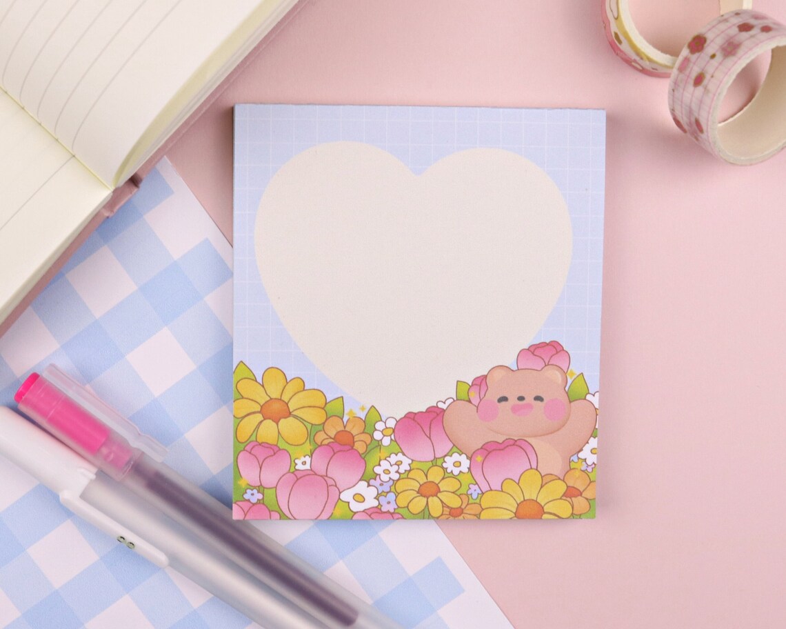 Gomi's Spring Flowers | Memo Pad - Cute Bear Memo Pad- Kawaii ...