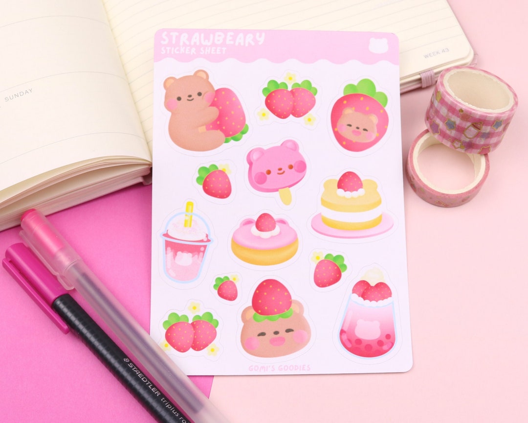 Strawbeary | Matte Sticker Sheet - Cute Stationary - Kawaii Sticker ...