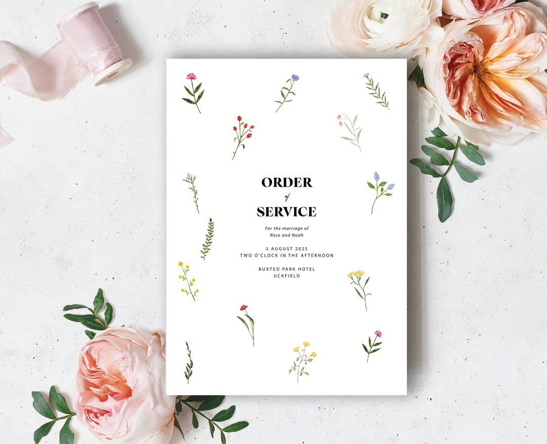 Wildflower Order of Service, Floral, Simple Order of Service Booklets ...