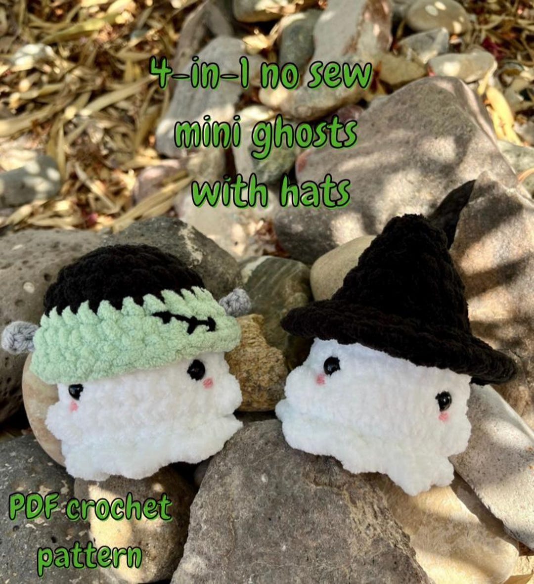 4-in-1 No Sew Mini Ghosts With Hats, Crochet Pattern, Amigurumi ...