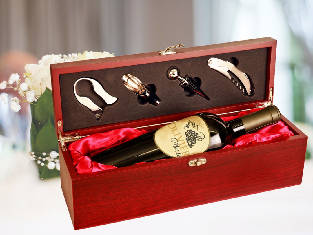 Custom Engraved Rosewood Wine Box Single Bottle With 4 Tools - Etsy