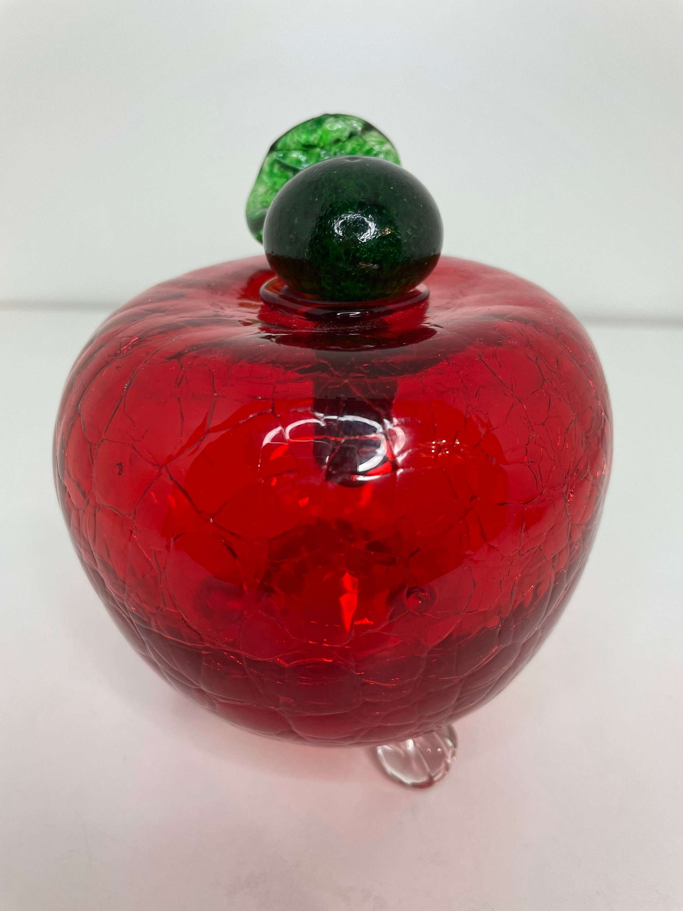 Blown Glass Red Apple Crackle With Removable Green Leaf Stem - Etsy