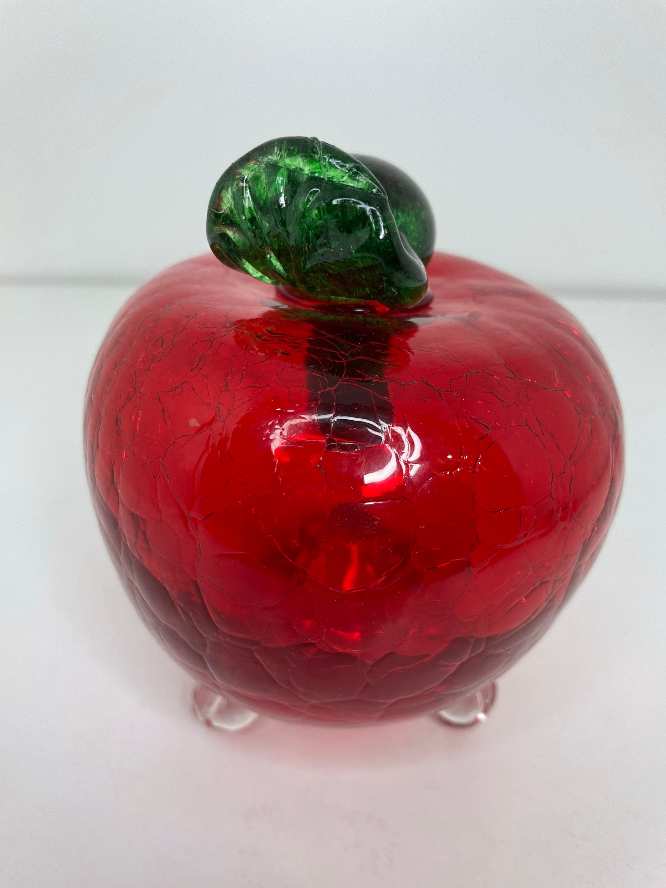 Blown Glass Red Apple Crackle With Removable Green Leaf Stem - Etsy