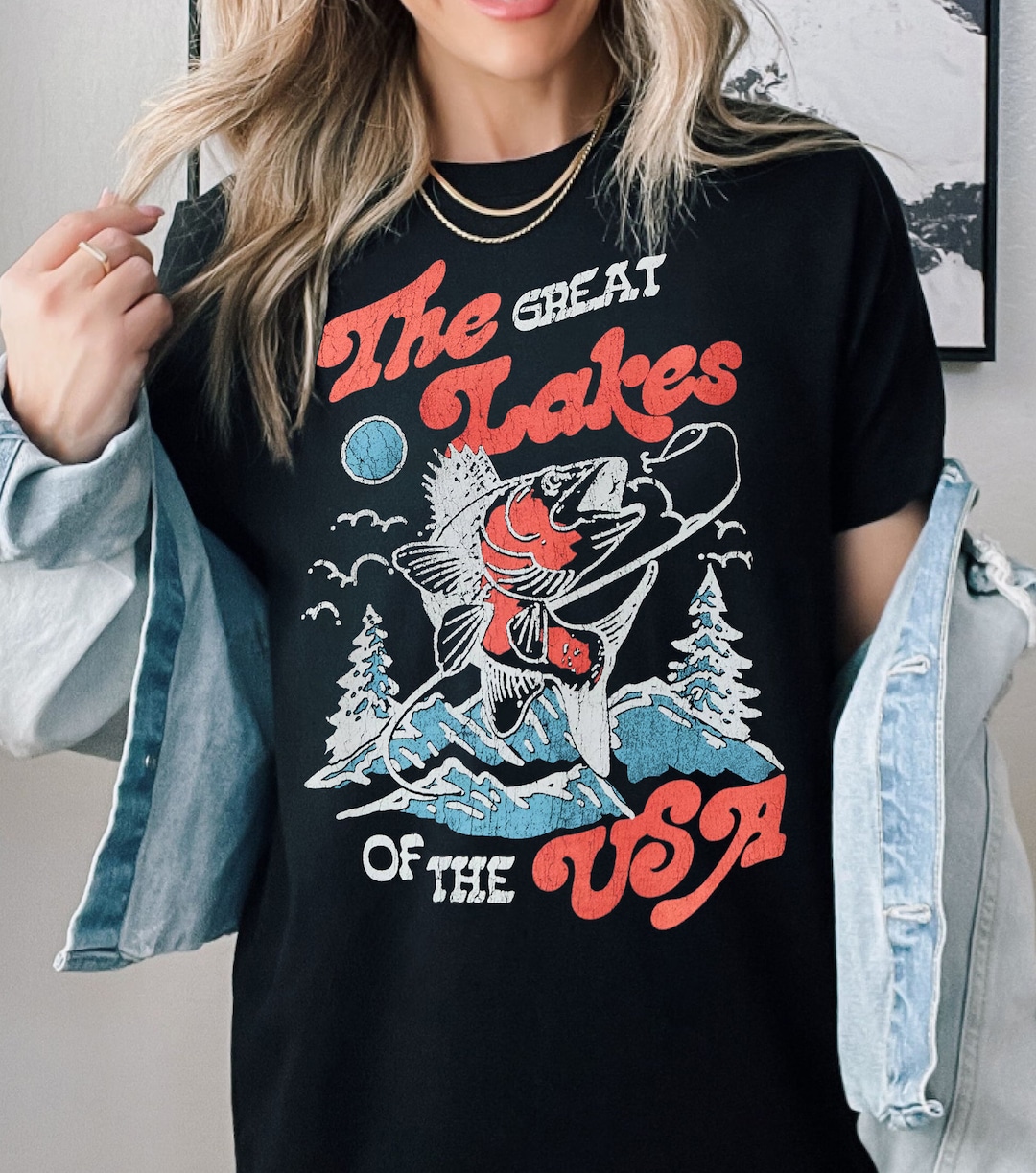 Vintage Great Lakes Graphic Tee - Retro Lake Fishing T-shirt - Etsy