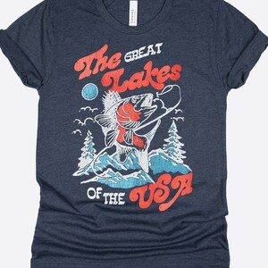 Vintage Great Lakes Graphic Tee - Retro Lake Fishing T-shirt - Etsy