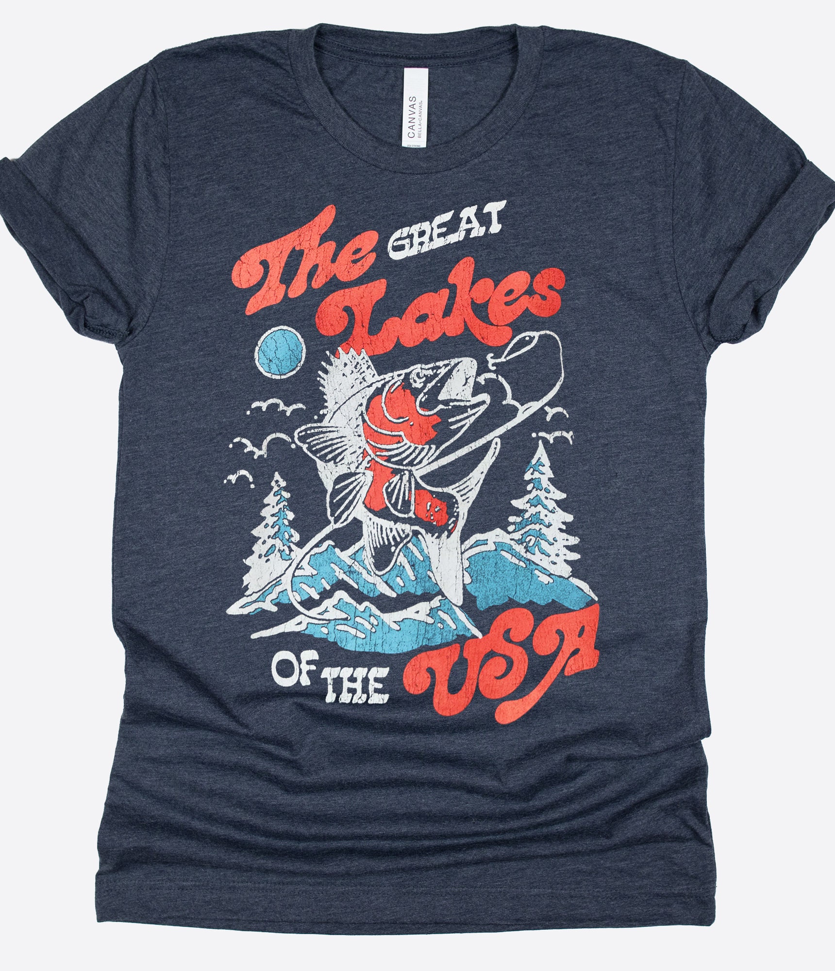 Vintage Great Lakes Graphic Tee - Retro Lake Fishing T-shirt - Etsy