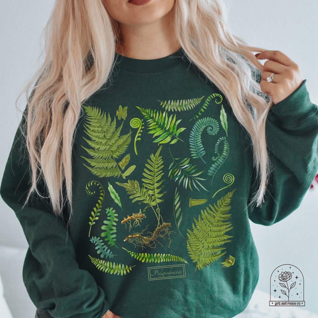 Cottagecore Clothes Vintage Fern Print Leaves Sweater Forestcore Shirt ...