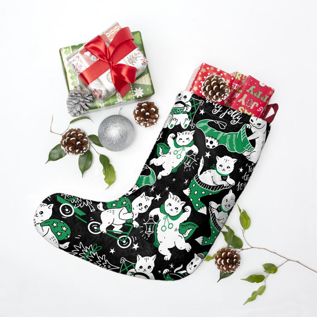 Retro Kittens Christmas Stocking Vintage Style Cats Holiday Stocking ...