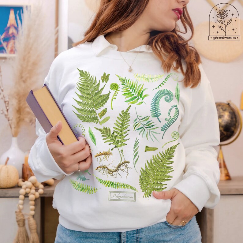 Cottagecore Clothes Vintage Fern Print Leaves Sweater Forestcore Shirt ...