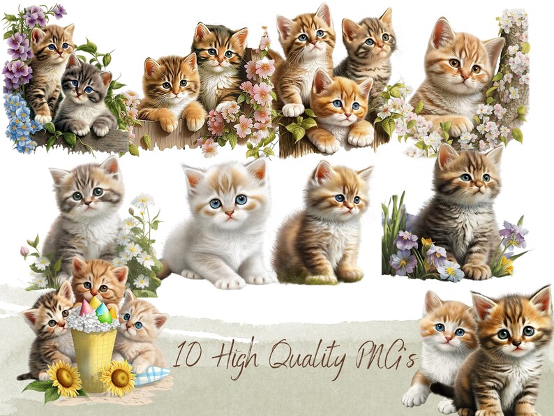 Watercolor Cute Kitten Clipart 10 Pack Bundle: Cute and Adorable Cat ...