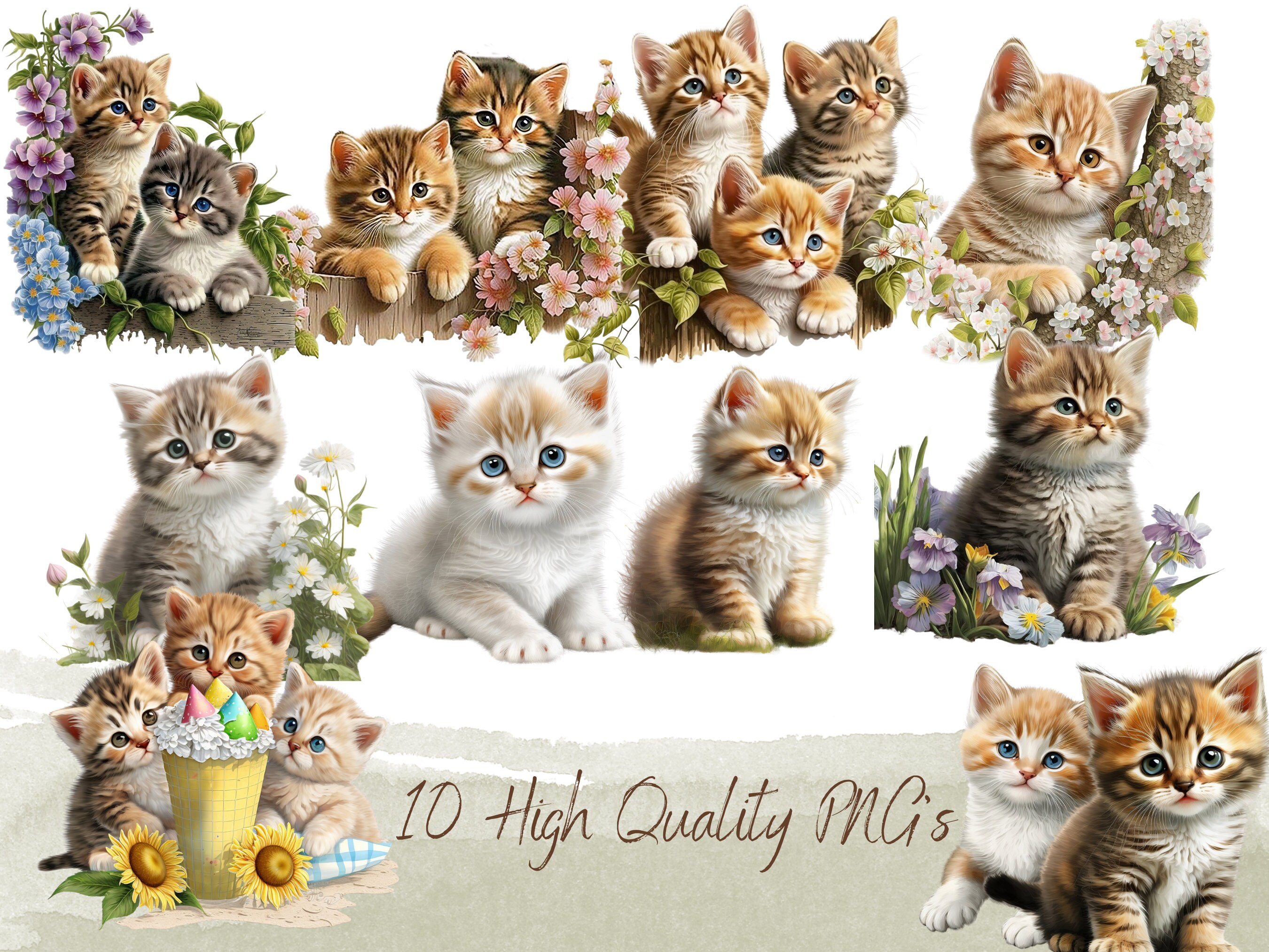 Watercolor Cute Kitten Clipart 10 Pack Bundle: Cute and Adorable Cat ...