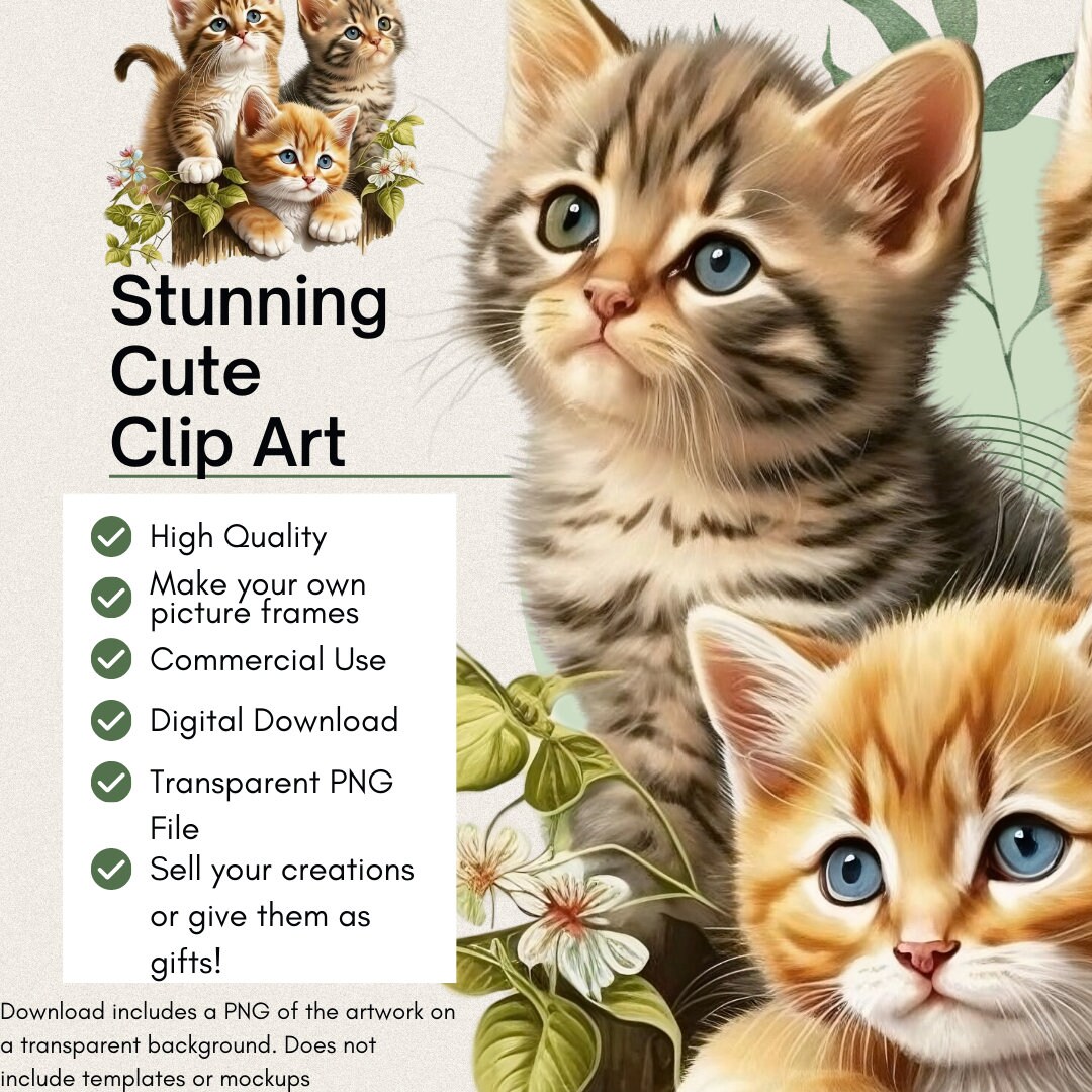 Watercolor Kitten Clipart: Cute and Adorable Cat Clip Art for ...