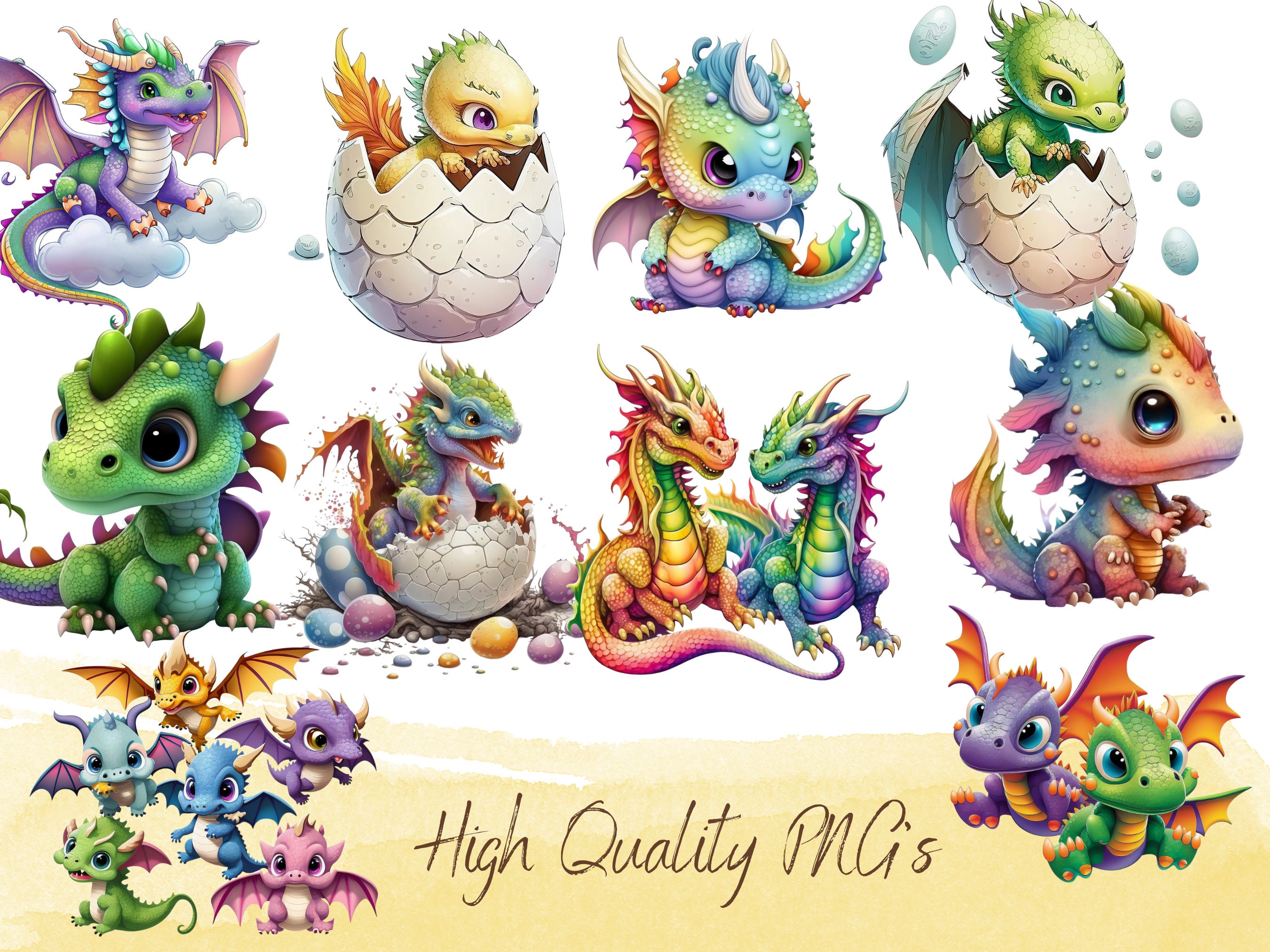 32 Watercolor Dragon Clip Art Set Stunning Fantasy Illustrations in ...