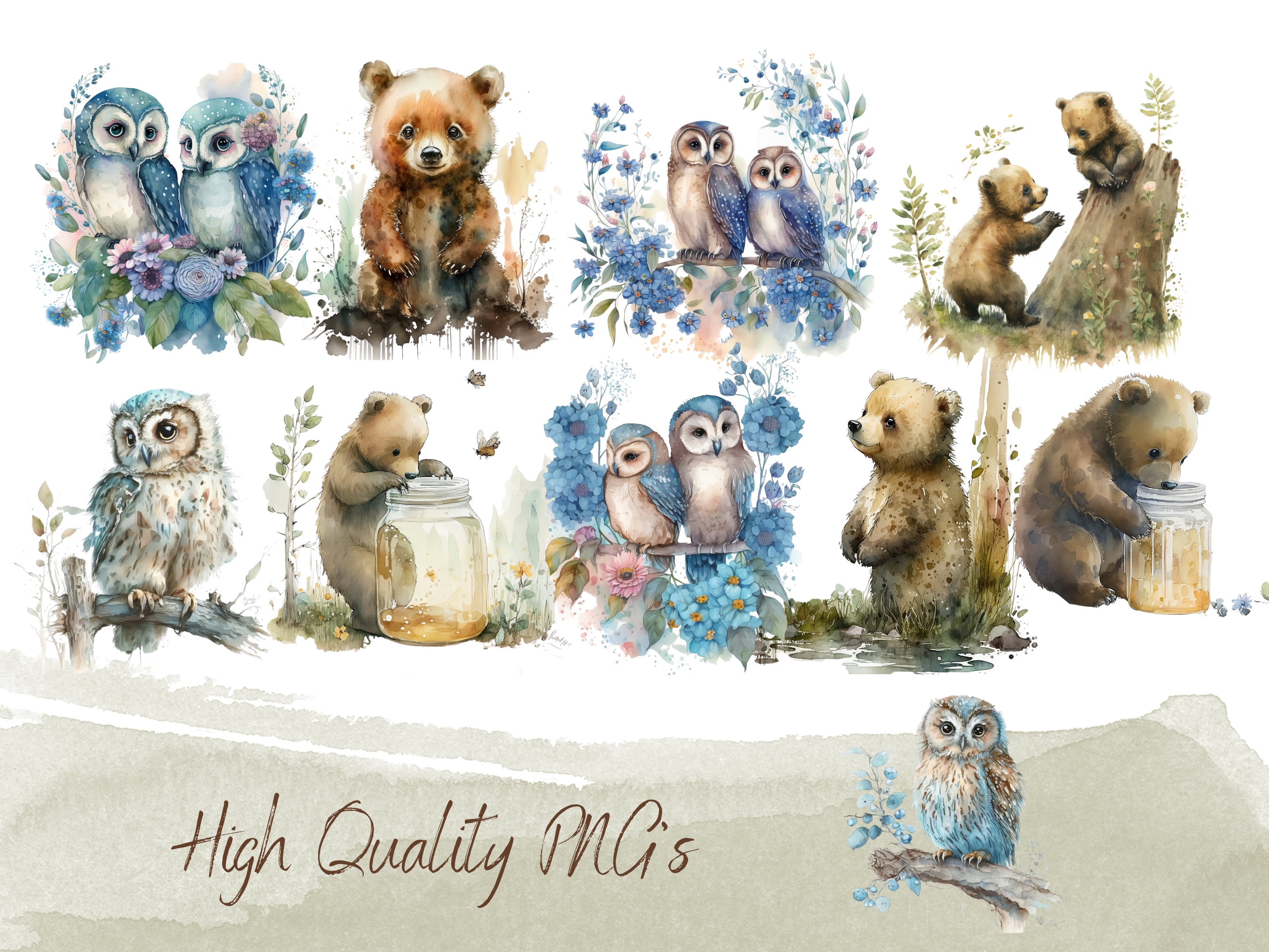 10 Beautiful Woodland Creatures Owl and Bear Bundle - Etsy