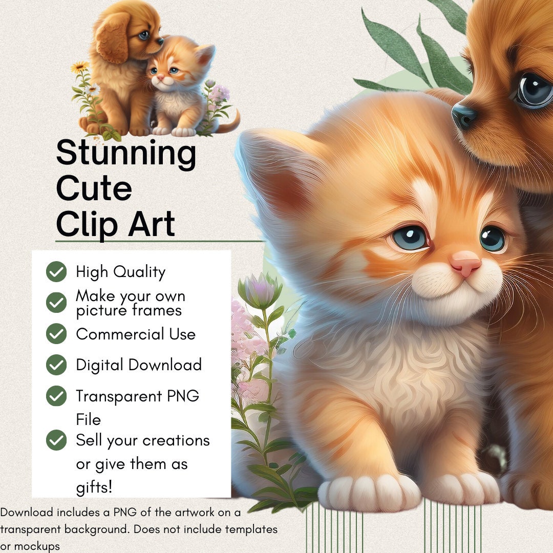 Watercolor Kitten and Puppy Clipart: Cute and Adorable Cat and Dog Clip ...