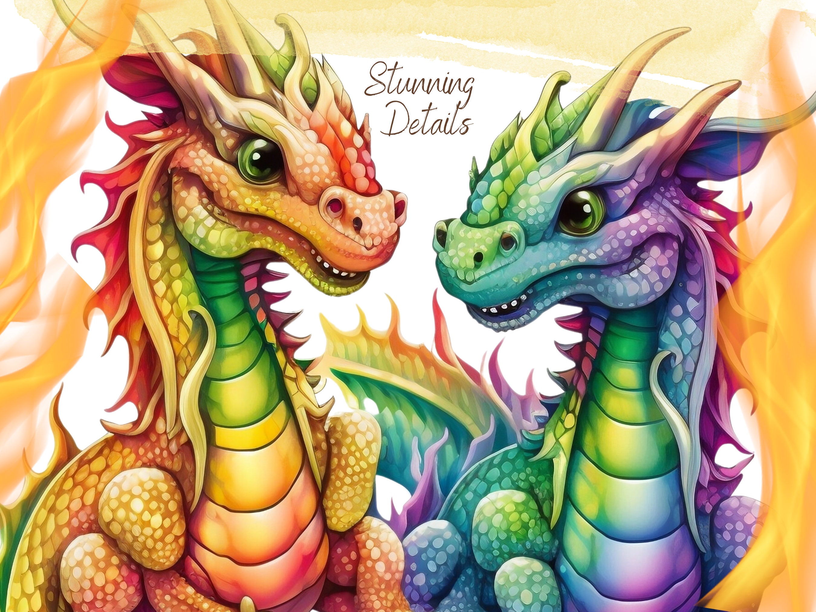 32 Watercolor Dragon Clip Art Set Stunning Fantasy Illustrations in ...