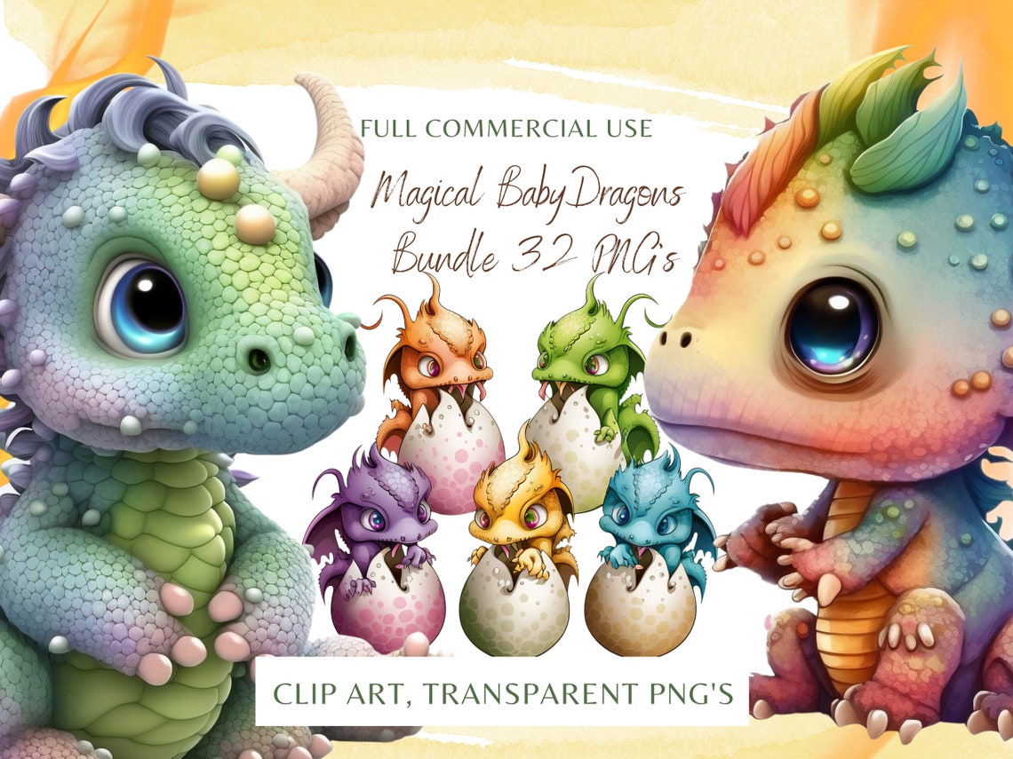 32 Watercolor Dragon Clip Art Set Stunning Fantasy Illustrations in ...