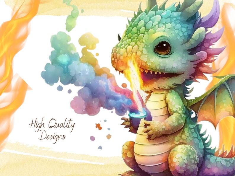 32 Watercolor Dragon Clip Art Set Stunning Fantasy Illustrations in ...