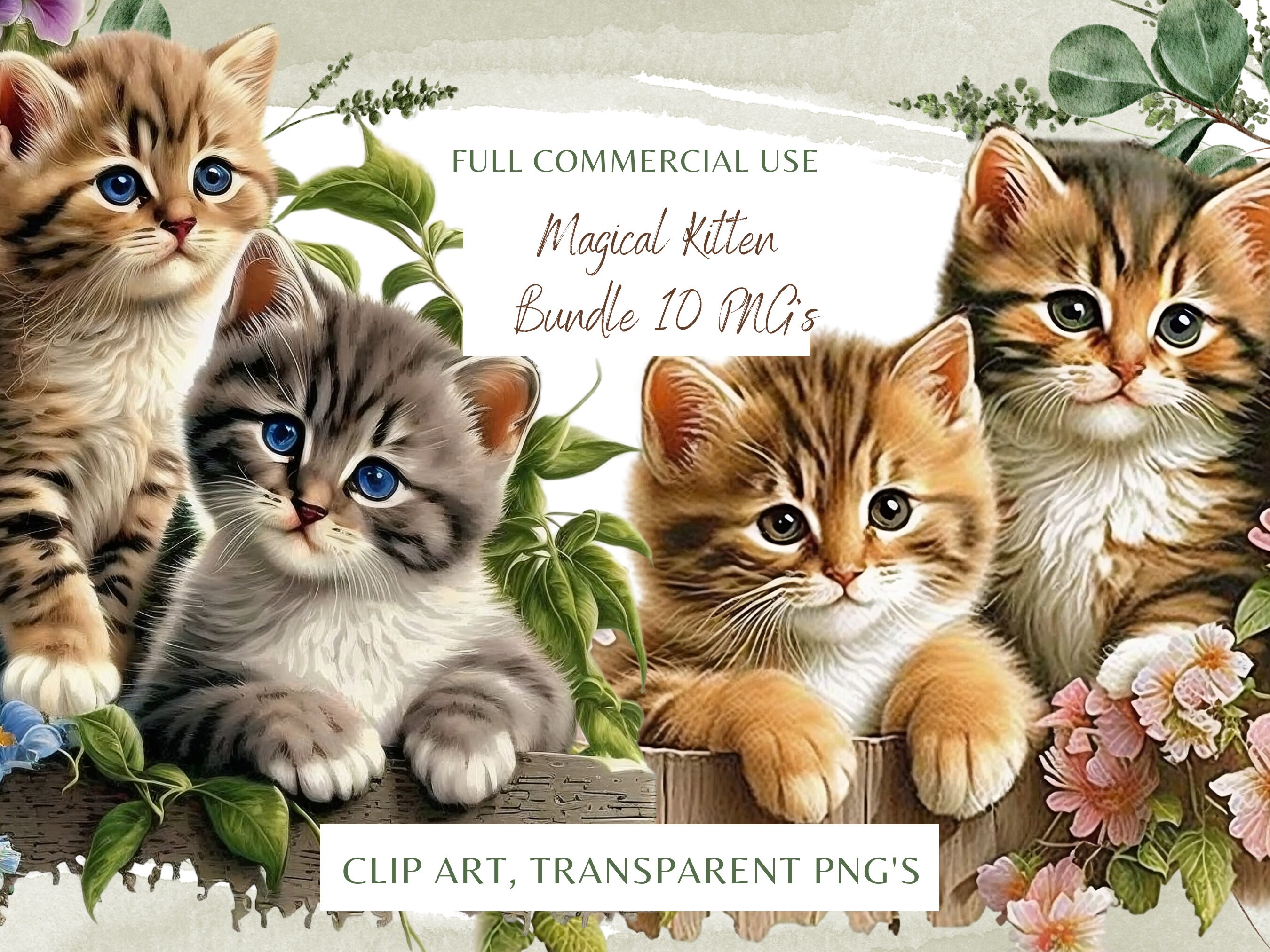 Watercolor Cute Kitten Clipart 10 Pack Bundle: Cute and Adorable Cat ...