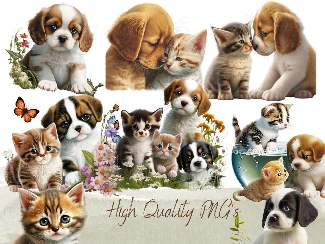 Watercolor Kitten and Puppy Clipart 34 Pack Bundle: Cute and Adorable ...