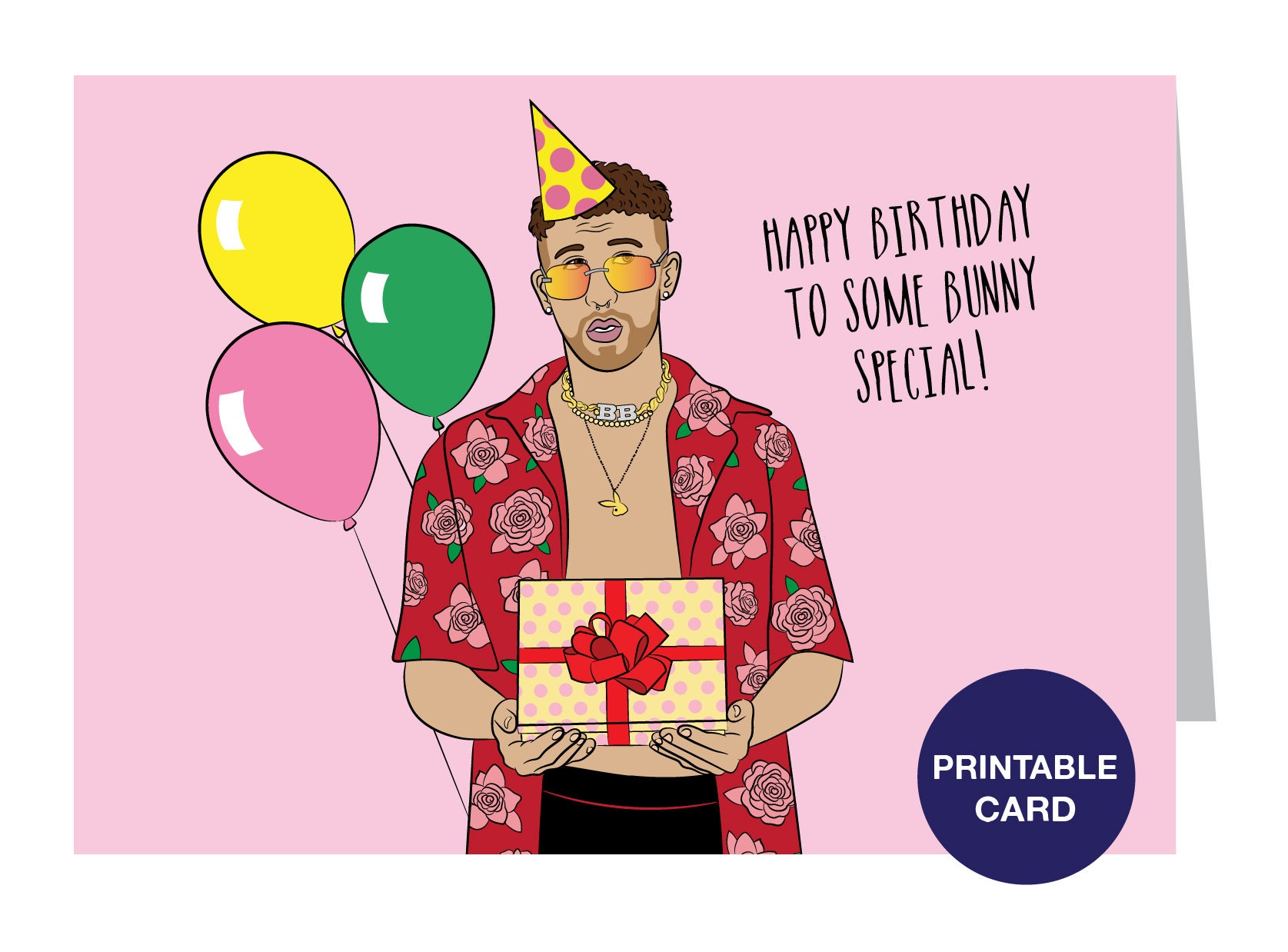 Bad Bunny Birthday Card PRINTABLE Printable Bad Bunny Card Etsy