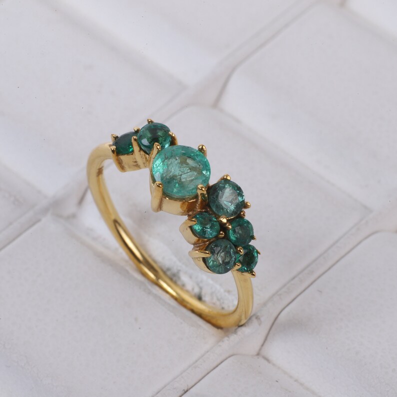 Emerald Cluster Ring, 14k Gold Emerald Ring, Dainty Emerald Ring, Gold ...