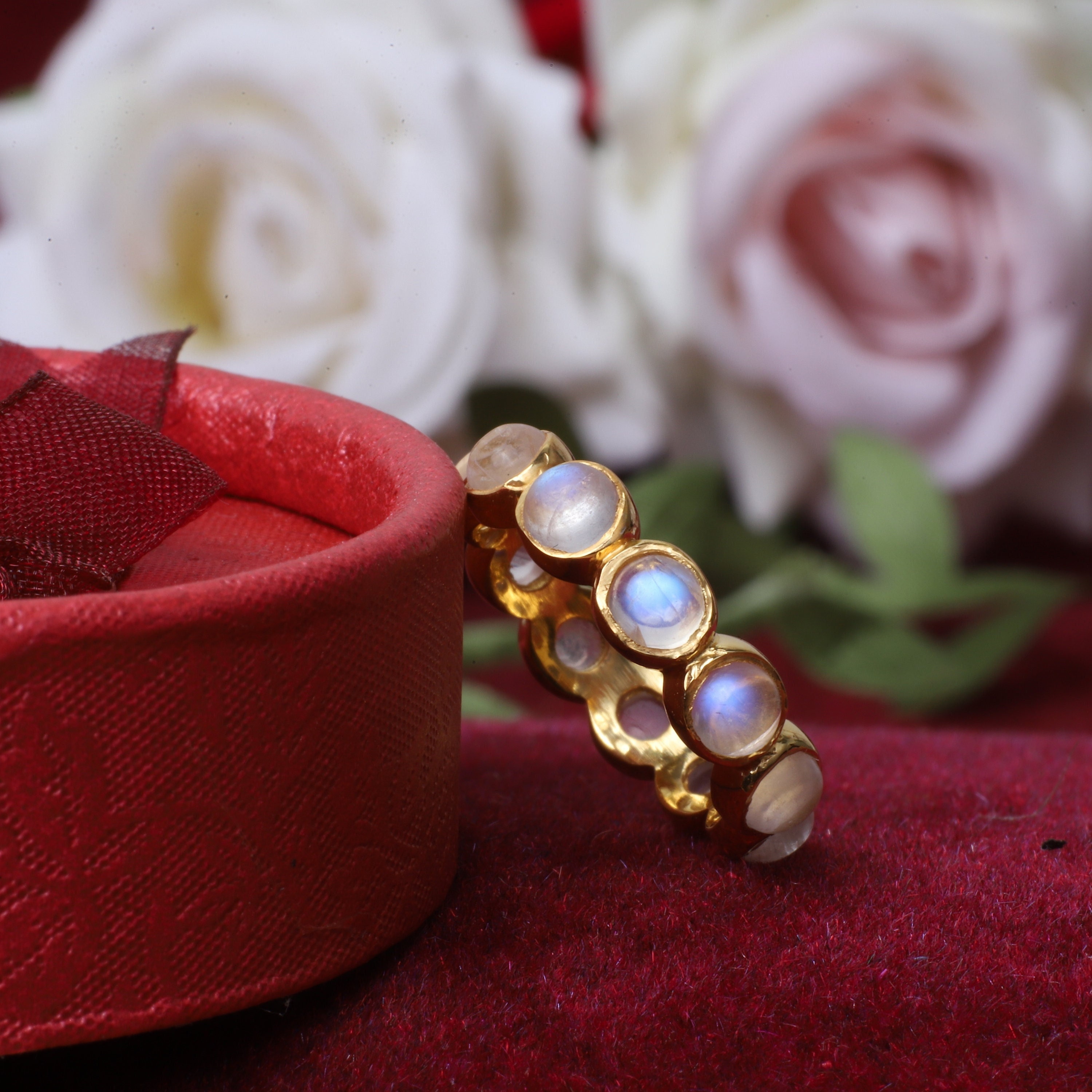 Rainbow Moonstone Band Natural Moonstone Wedding Ring Full - Etsy