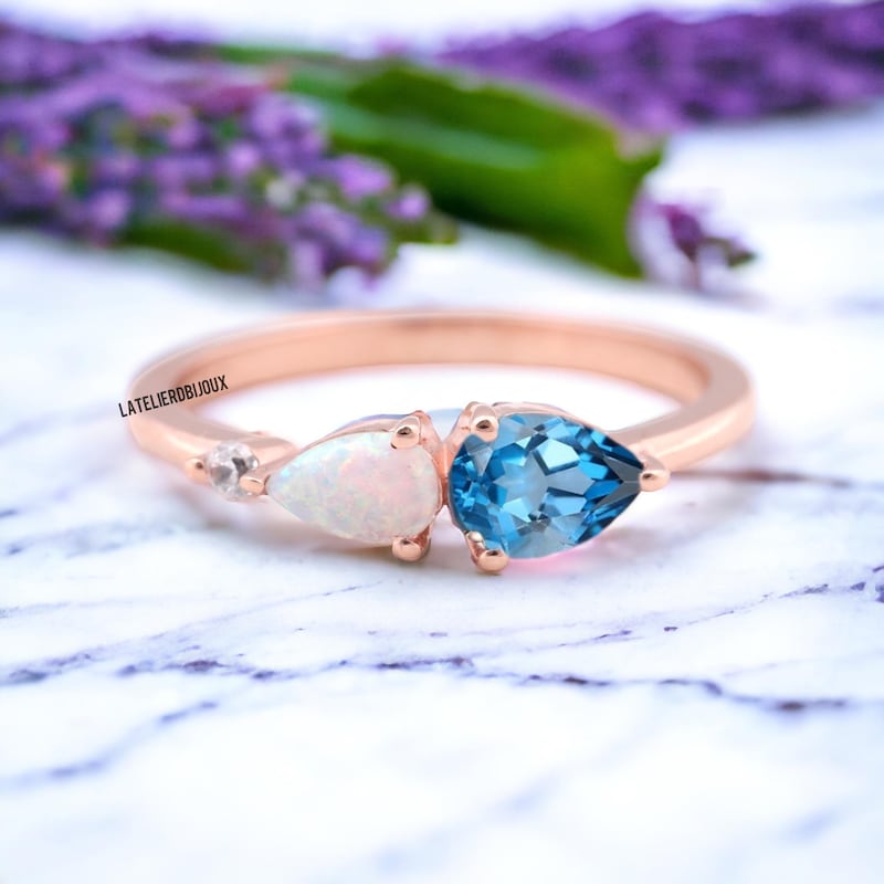 Opal Ring With Blue Diamonds - Etsy